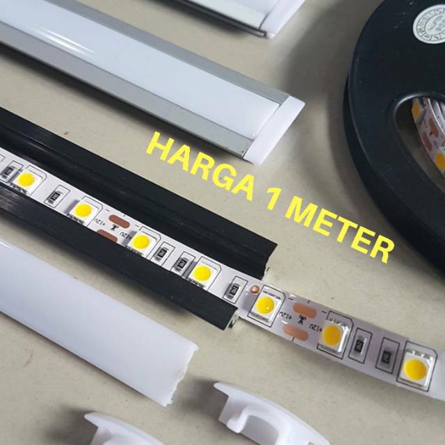 Jual Lis Rel Cover Lampu LED Strip Aluminium 1mtr List Rail Casing LED ...