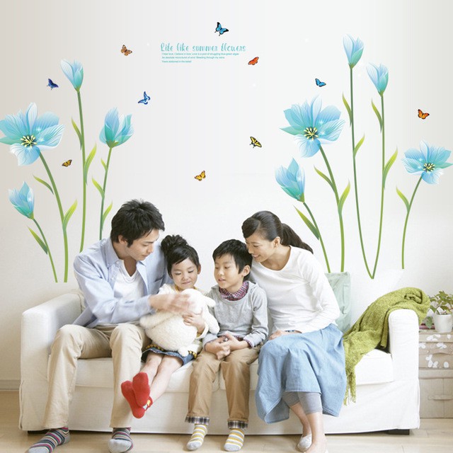 Jual RELIZA WALL STICKER BUNGA BIRU BLUE FLOWERS STIKER DINDING SK9029 ...