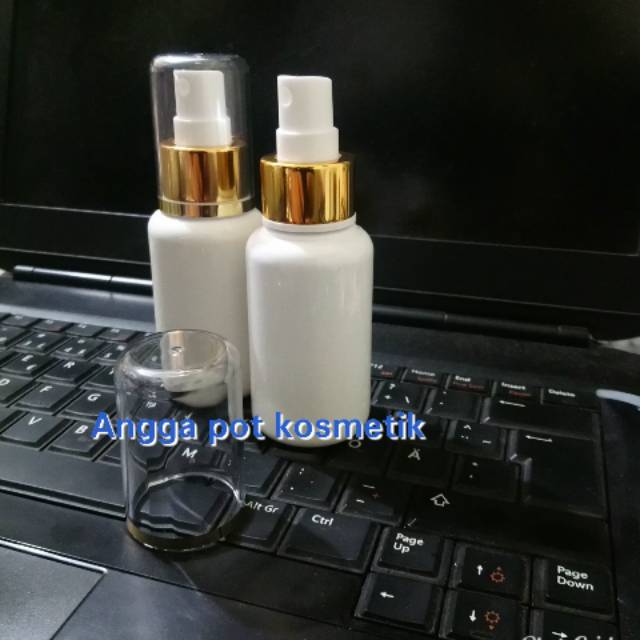 Jual Botol tubular 60ml putih tutup spray gold full cup | Shopee Indonesia