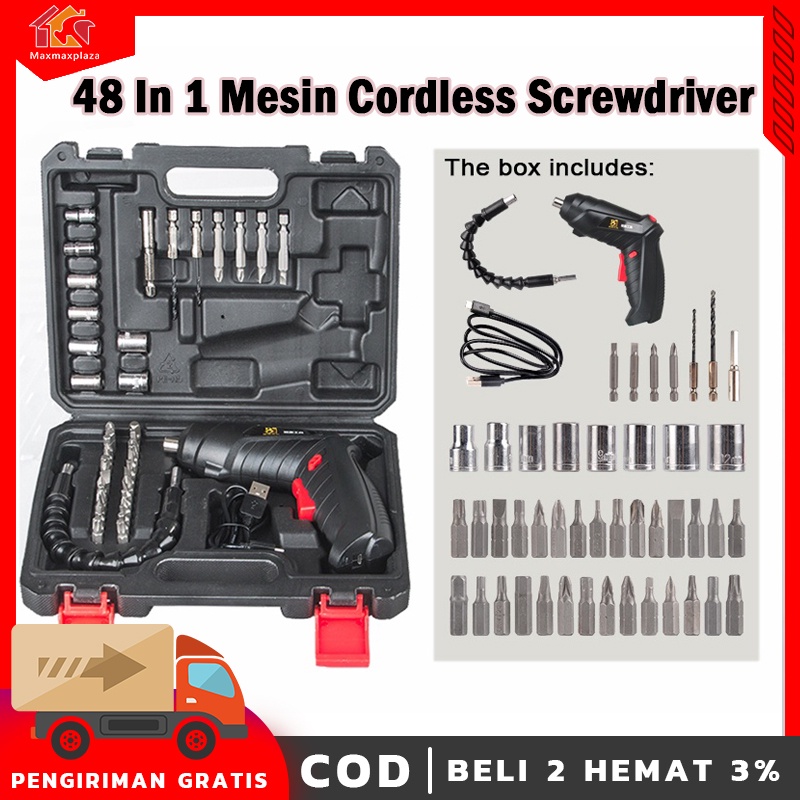 Jual 48 In 1 Mesin Cordless Screwdriver 3.6V Shcordless Multifunction ...