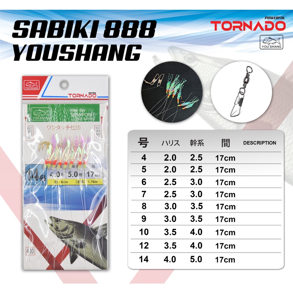 Jual TORNADO Kotrekan Sabiki 888 YOUSHANG 8 Rangkaian | Menggunakan Bulu Mutiara | Shopee Indonesia