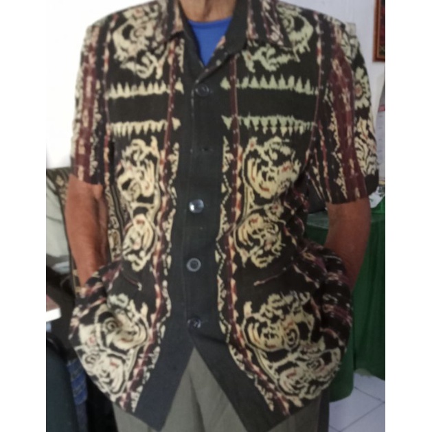 Jual Kemeja Safari Tenun Ikat NTT Warna Hitam Motif Bunga Khas Rote ...