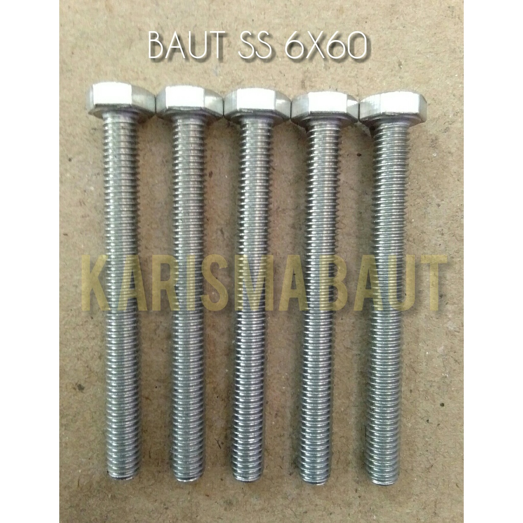 Jual Baut Stainless steel 6 x 60 / BAUT SS 6X60 (kunci 10) | Shopee ...
