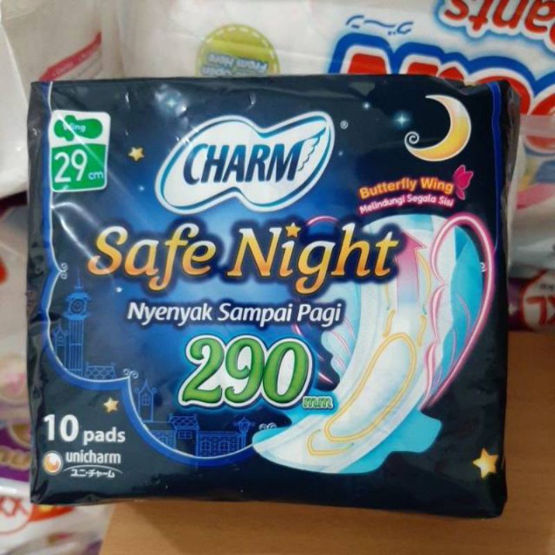 Jual CHARM PEMBALUT SAFE NIGHT 29CM WING 10 PADS DAN 20 PADS NYENYAK SAMPAI PAGI UNICHARM ...