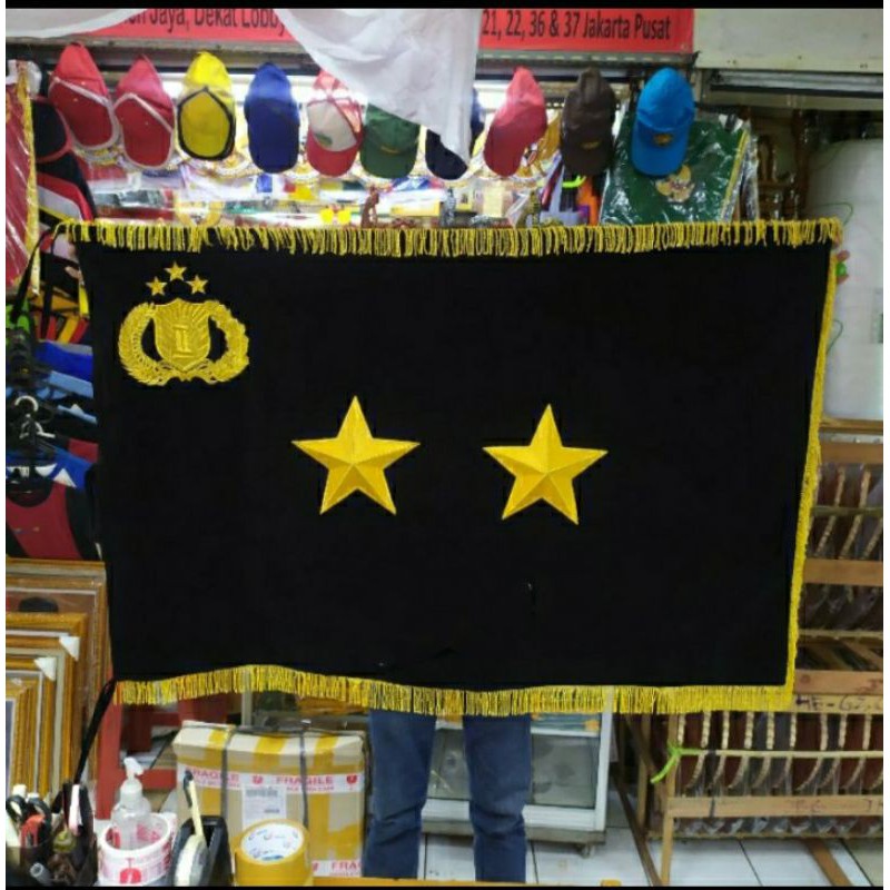 Jual bendera pataka polri pataka rapati bintang 2 bintang timbul ...