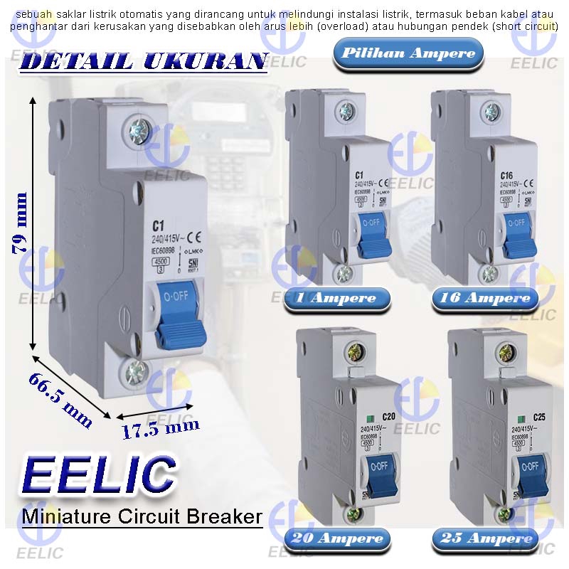 Jual EELIC MCB-C MCB Miniatur Circuit Breaker ada beberapa pilihan type amper C1 C2 C4 C6 C10 ...