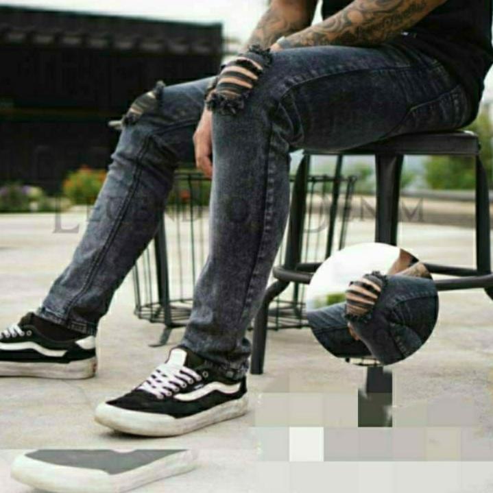 Jual Harga Spesial.. CELANA SOBEK PRIA RIPPED JEANS ROBEK HITAM 27-38 ...