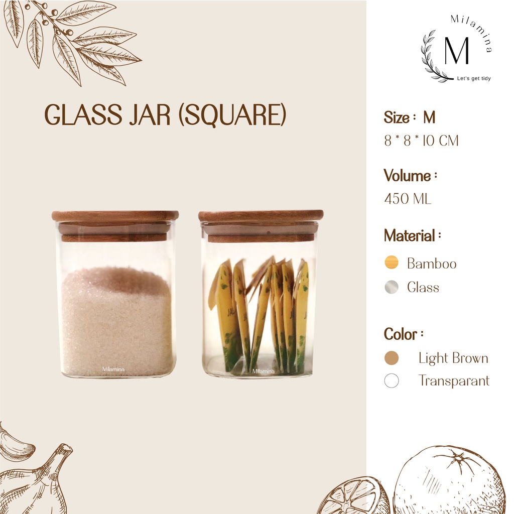 Jual Botol Kotak Tutup Bambu Medium 450ml/Toples Kaca/Glass Jar Bamboo ...