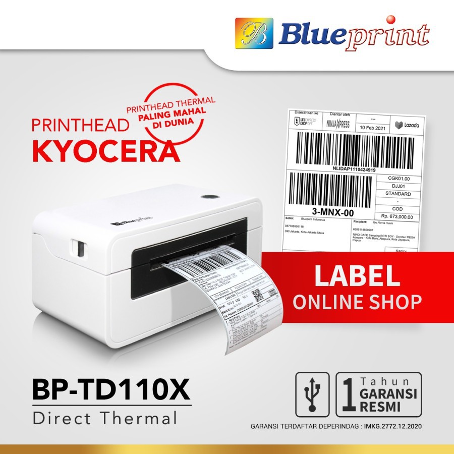 Jual PRINTER BLUEPRINT THERMAL BARCODE TD110X USB - RESI UKURAN A6 ...