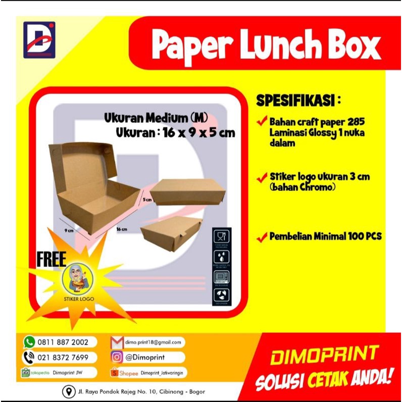 Jual Paper Lunch box ukuran M (medium) free sticker label ukuran 3cm x ...