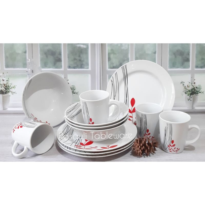 Jual Piring Set Keramik | Dinner Set | Motif Ella | Isi: 12 pcs ...