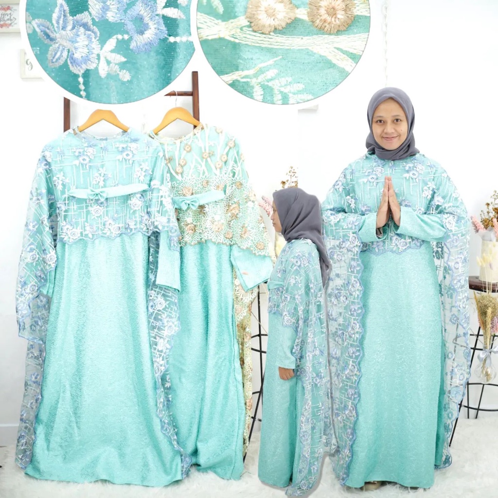 Jual RR959 Gamis brukat warna tosca dan ada tali | Shopee Indonesia