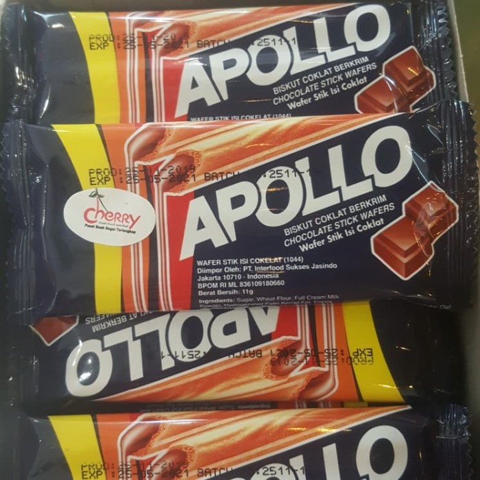 Jual WAFER APOLLO CHOCOLATE STICK 11 G STIK COKELAT COKLAT SNACK ...