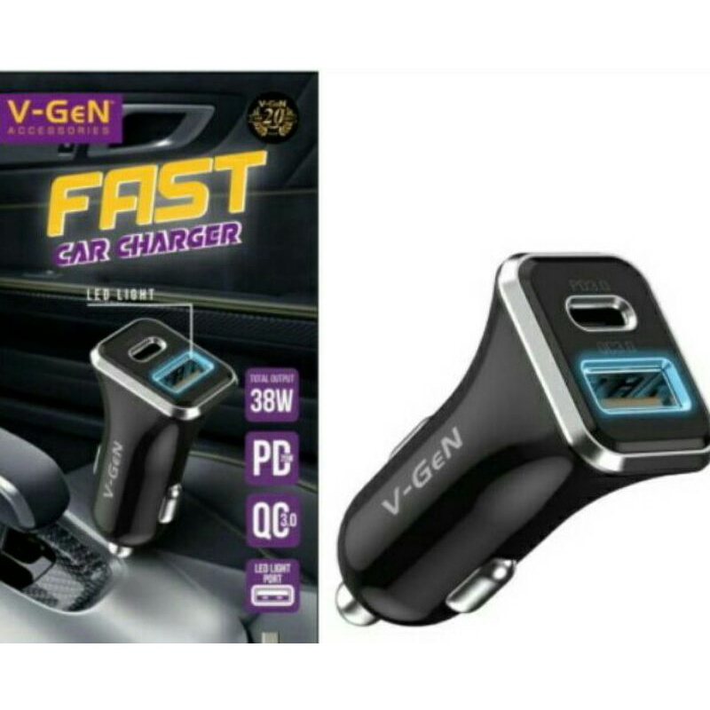 Jual Fast Car Charger V-Gen VCC2-22 Dual Fast Charging QC 3.0 PD USB ...