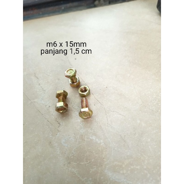 Jual Baut10 1,5cm/baut mur hex m6 x 15mm/baut mur kuning m6 x 15mm/1pcs | Shopee Indonesia