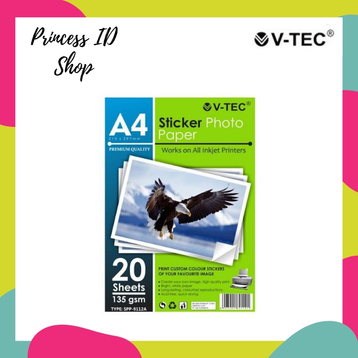 Jual KERTAS FOTO STICKER PHOTO PAPER V-TEC A4 135GSM SPP-9112A | Shopee ...