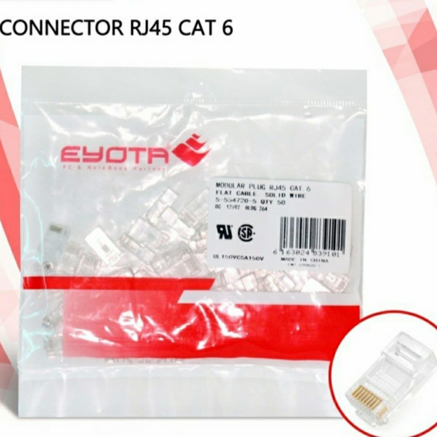 Jual KONEKTOR RJ45 CAT 6 EYOTA / JACK RJ 45 LAN CAT6 / PLASTIK 50 PCS ...