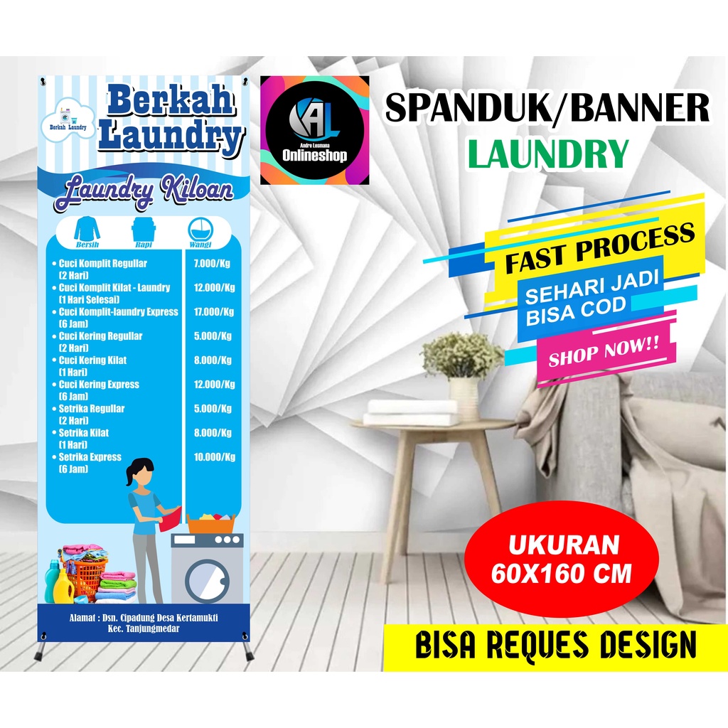 Jual Spanduk, Banner Berdiri Laundry Biru | Shopee Indonesia