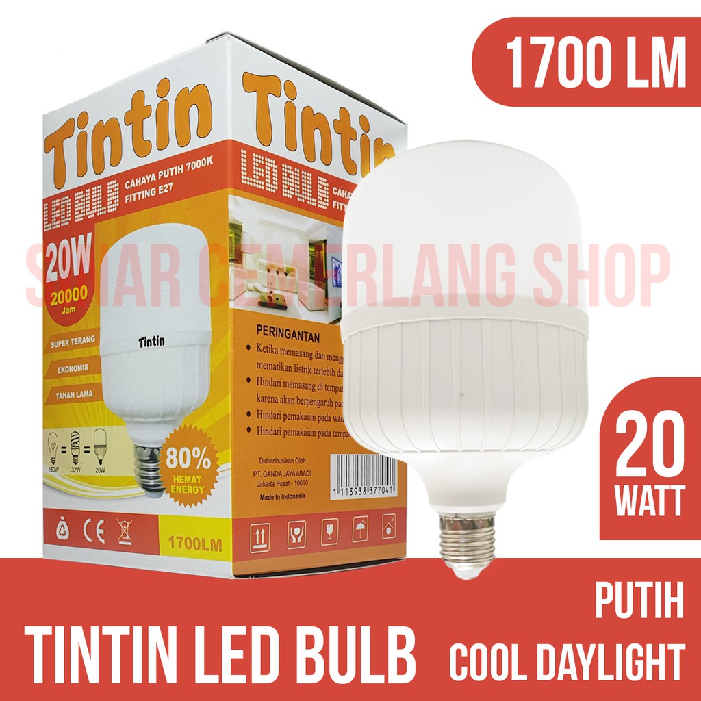 Jual Lampu LED Kapsul 20 Watt Putih TinTin Capsule LED E27 Cool Daylight | Shopee Indonesia
