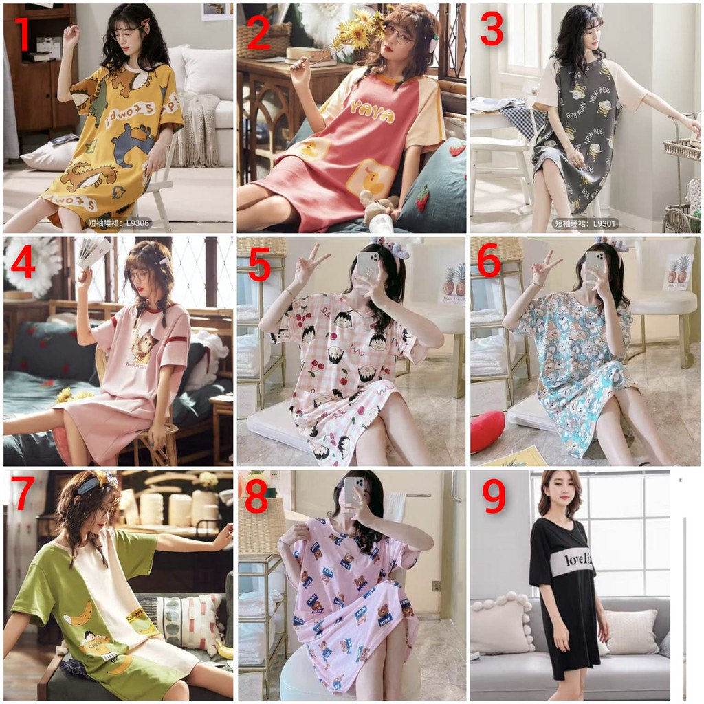 Jual baju tidur daster wanita bahan kaos import | Shopee Indonesia