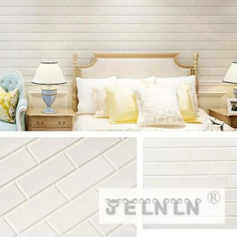 Jual wallpaper sticker foam 3D motif bata kotak putih kulit jeruk ...