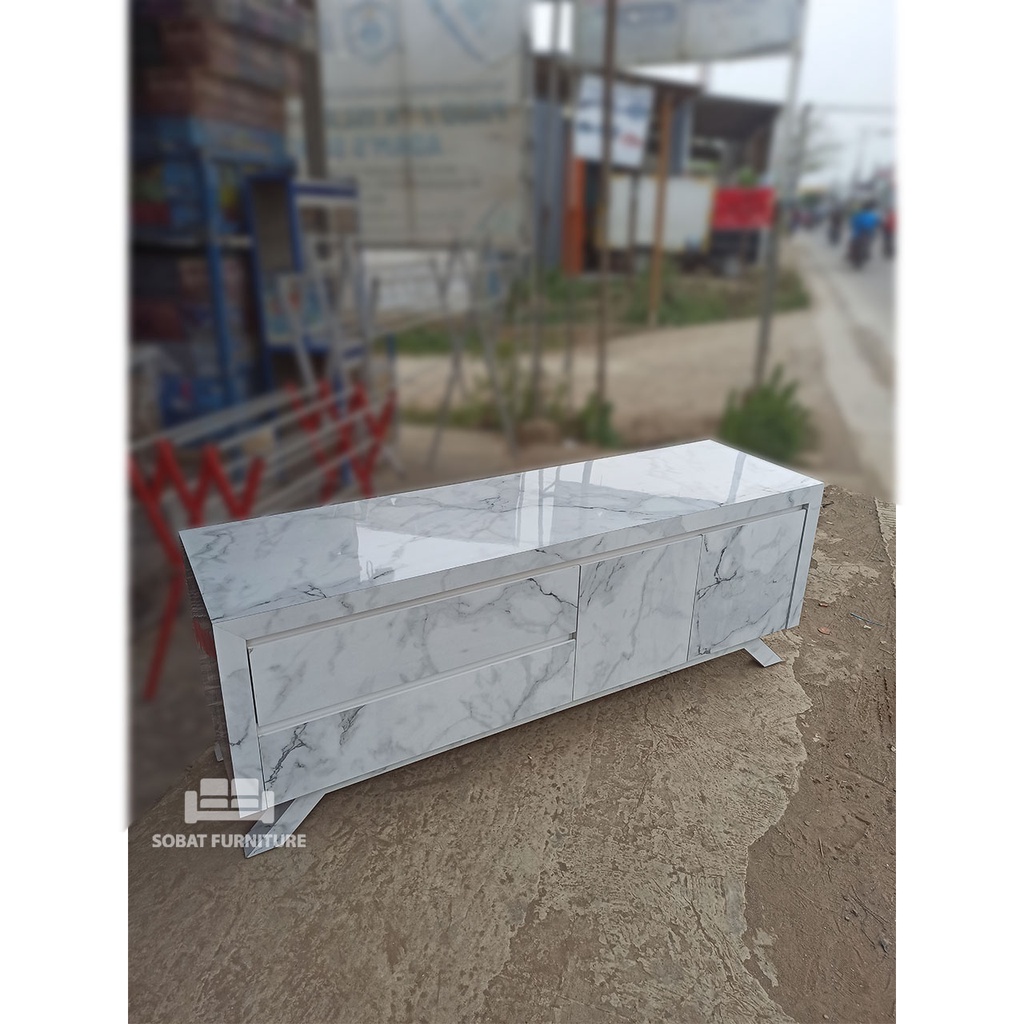 Jual Diswar Meja TV Minimalis Motif Marmer HPL 160 RETRO | Shopee Indonesia