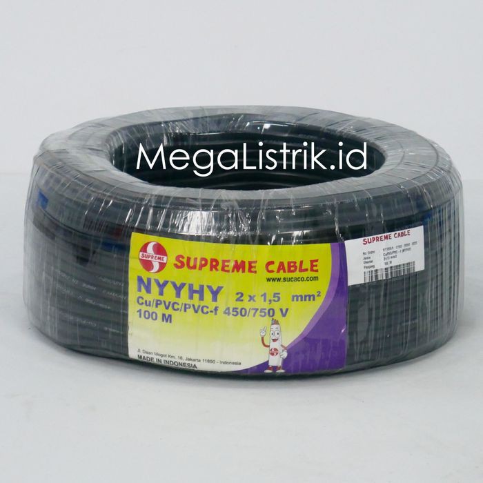 Jual SUPREME NYYHY 2X1.5 MM METERAN / KABEL LISTRIK HITAM SERABUT TEMBAGA NYY HY 2 X 1.5 MM ...