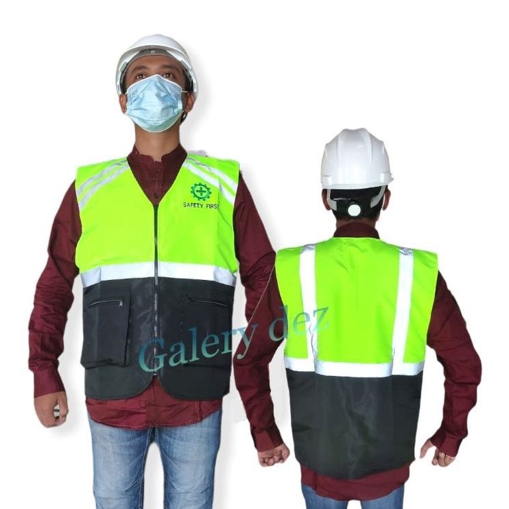 Jual Rompi kerja lapangan proyek safety first k3 hijau stabilo hitam ...