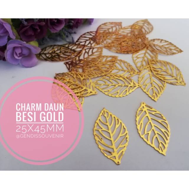Jual (10pcs) Charm daun besi gold & silver - bahan kerajinan craft ...