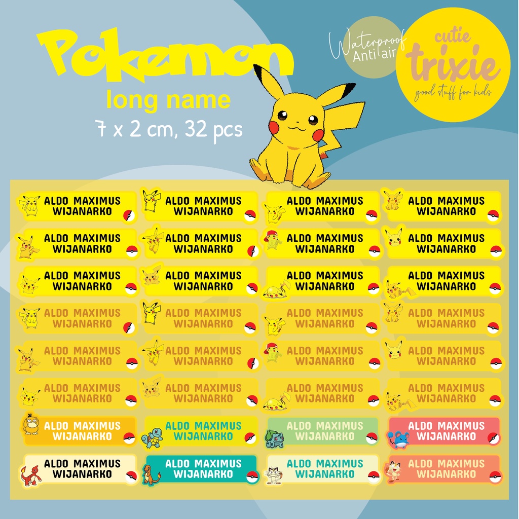 Jual Sticker Label Nama Anak POKEMON nama panjang | Shopee Indonesia