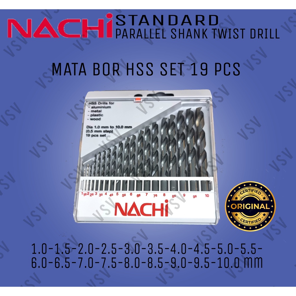 Jual NACHI Mata bor 19pcs set 1.0mm-10.0mm Mata bor besi HSS Drill | Shopee Indonesia