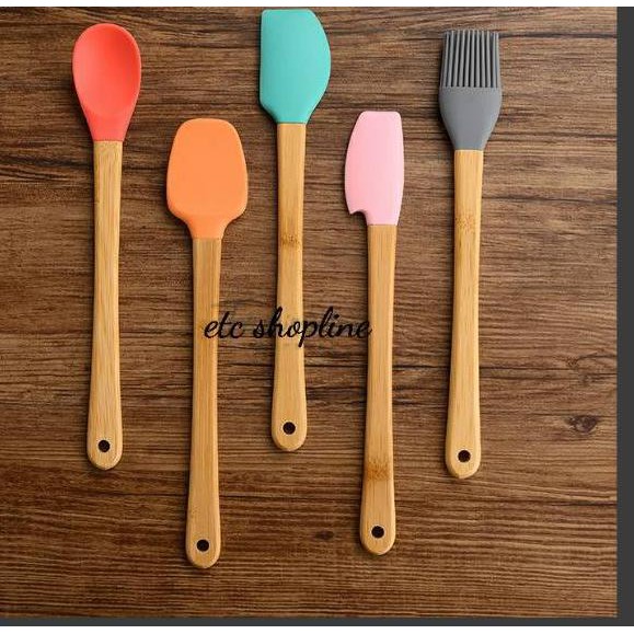 Jual Colorful mini silicone utensil spatula set 5s with wooden handle ...