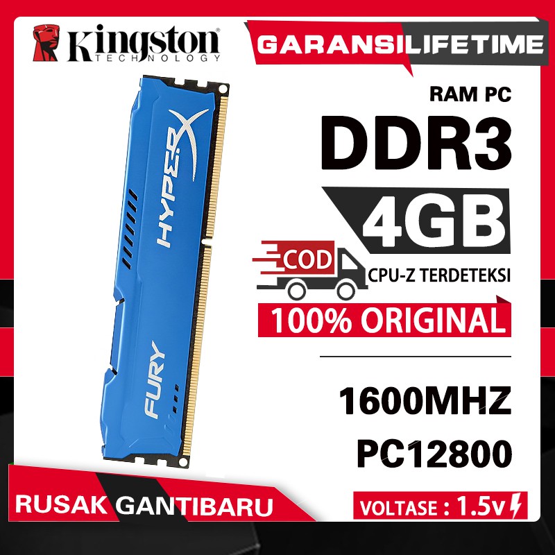Jual RAM KINGSTON HYPER X FURY GAMING LONGDIMM DDR3 8GB DDR3 4GB 1600MHZ/PC12800 | Shopee Indonesia