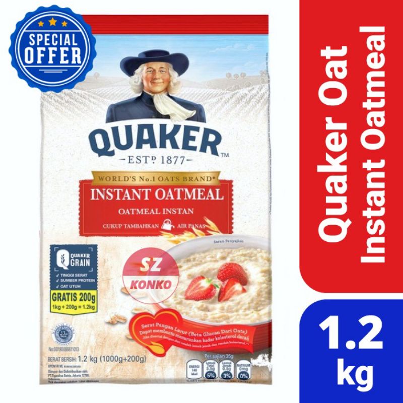 Jual Quaker Oatmeal Instant Merah 1.2 kg - Quaker Oat Instan Sereal ...