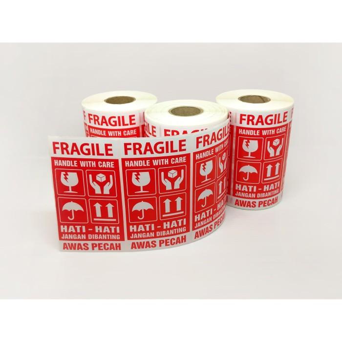 Jual Sticker Label Fragile Hati-Hati Awas Pecah 9,5X5 Cm (1 Roll/ 500 ...
