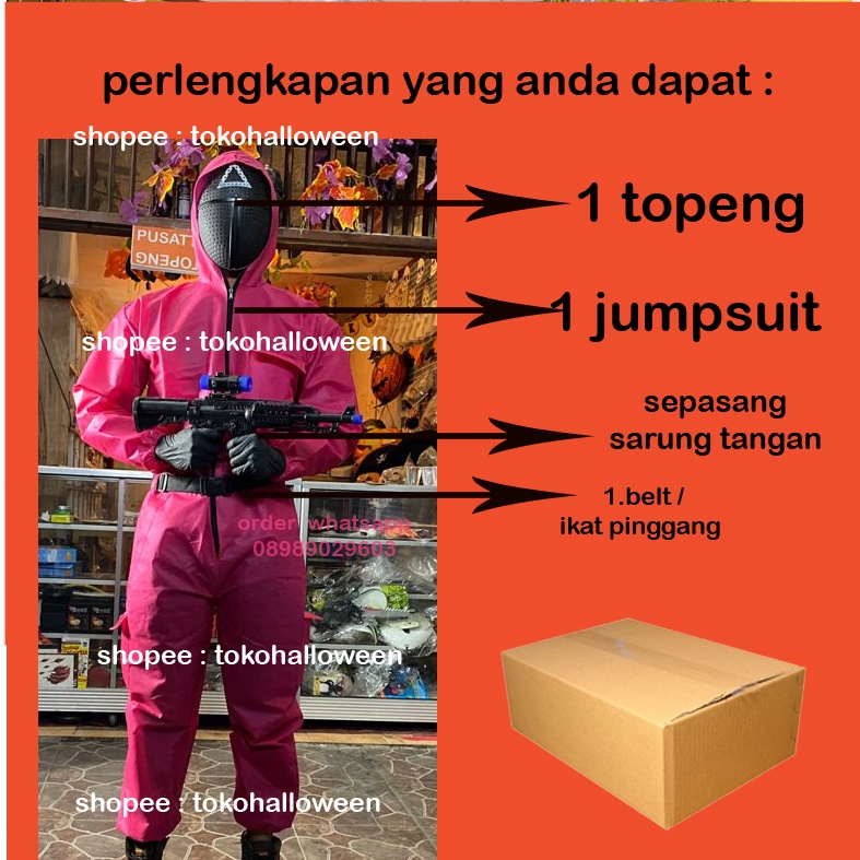 Jual kostum squid game guard penjaga satu set 4 in 1 | Shopee Indonesia