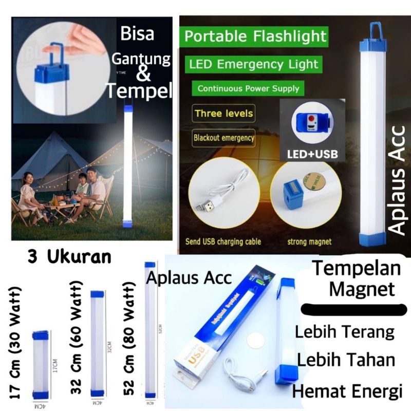 Jual Lampu neon led panjang T7 usb bolam let portable emergency lamp terang - 52cm / 80w ...