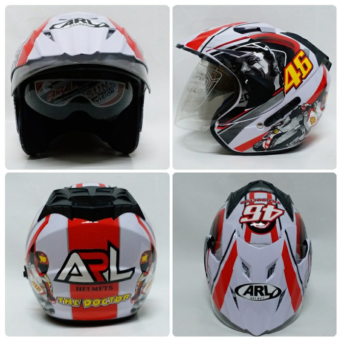 Jual Hlem ARL Half Face Double Visor MotoGP Valentino Rossi 46 Putih ...