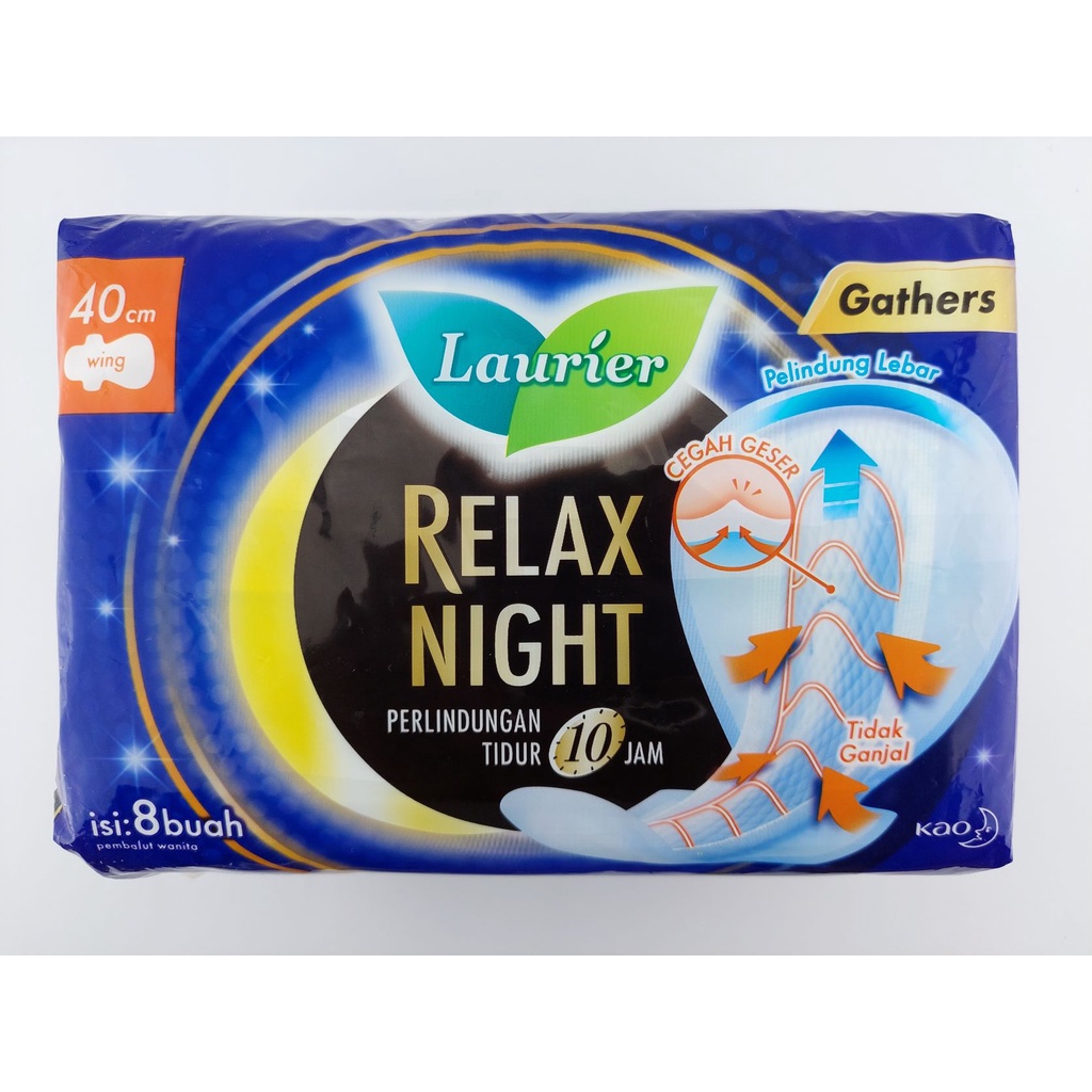 Jual LAURIER RELAX NIGHT GATHERS WING 40 CM ISI 8 PEMBALUT LAURIER ...
