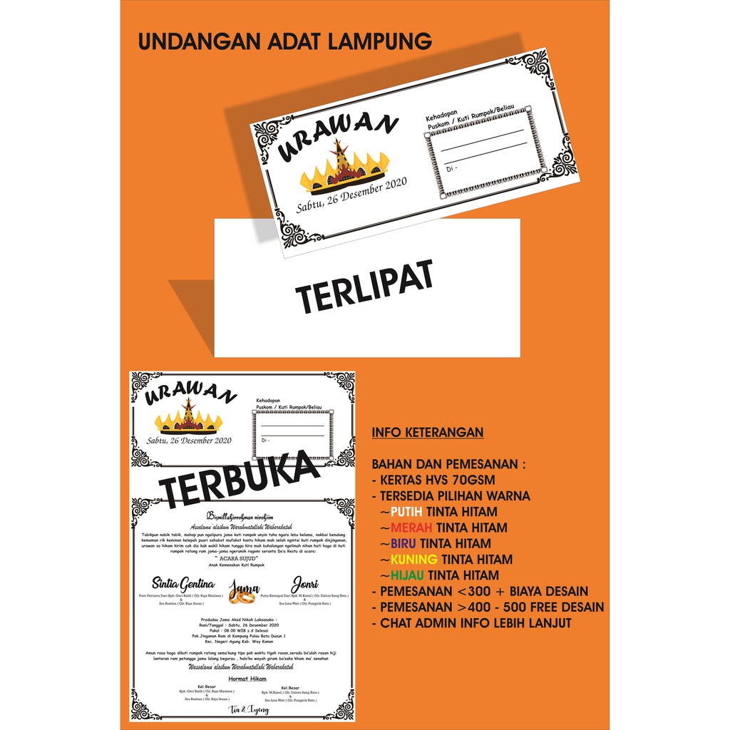 Jual UNDANGAN ADAT LAMPUNG/UNDANGAN URAWAN | Shopee Indonesia