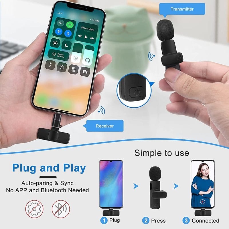 Jual Mic Wireless Hp Vlog Youtuber Portable Mic for Iphone and Android Smartphone | Shopee Indonesia