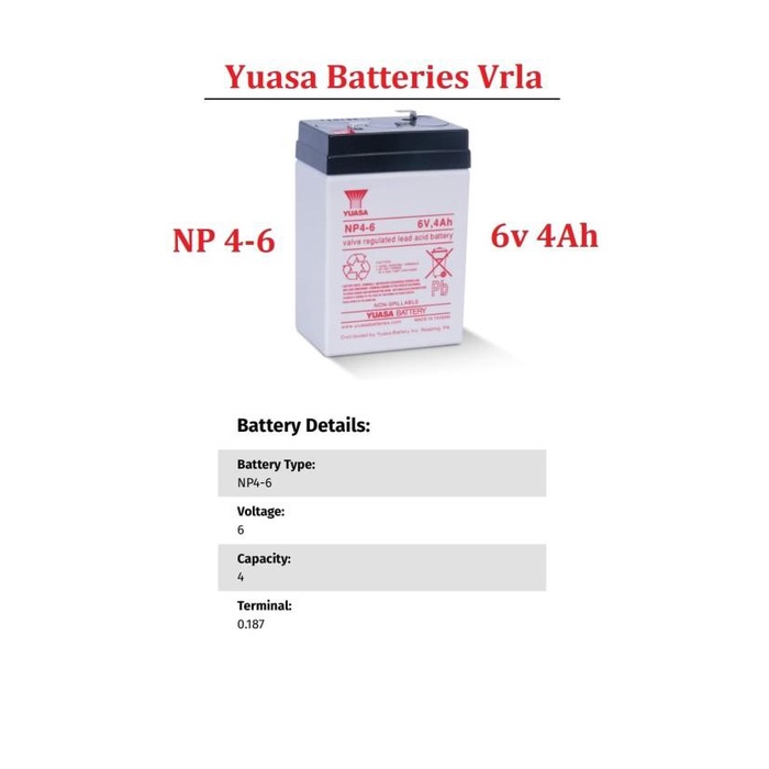 Jual Battery Yuasa Np4-6 ( Yuasa 6V4Ah ) | Shopee Indonesia