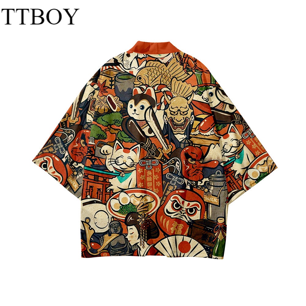 Jual Dharma Egg Samurai Cat Loose Oversized Summer Kimono Jepang Wanita ...