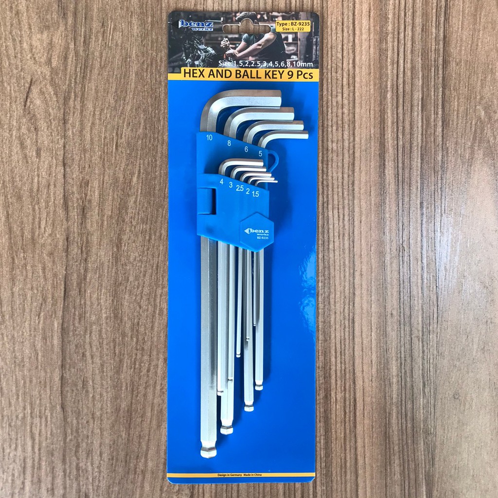 Jual BENZ Kunci L Panjang 9 Piece Ball Point Hex Key Kunci L Set BAJA KUAT Perkakas | Shopee ...