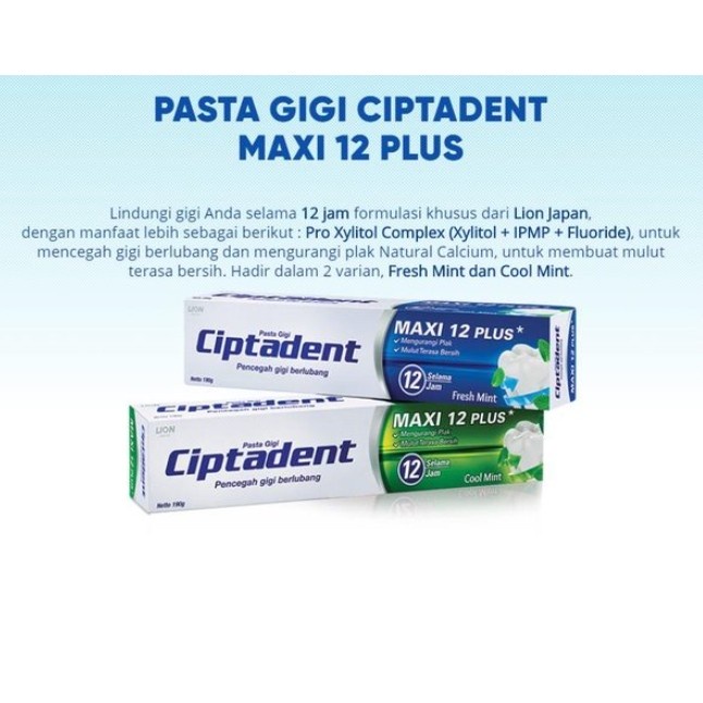 Jual Ciptadent Pasta Gigi / Odol Pencegah Gigi Berlubang Maxi 12 Plus ...