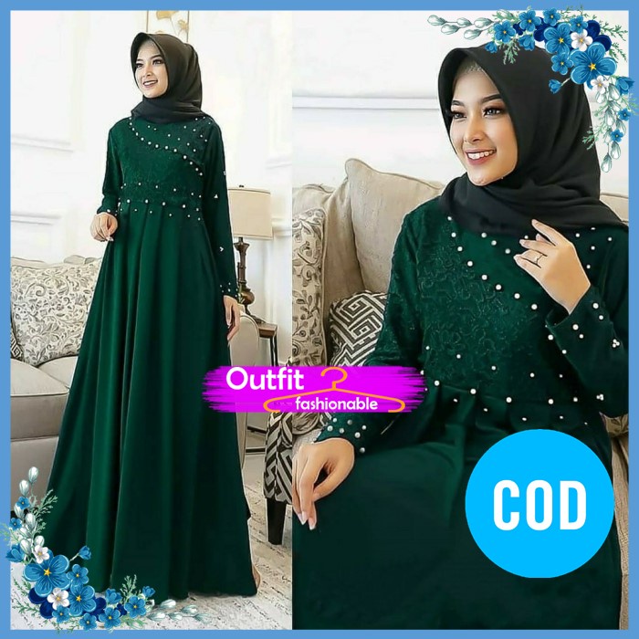 Jual Baju Wanita Delisya Dress Tiara Maxy Gamis Kombinasi Mutiara ...