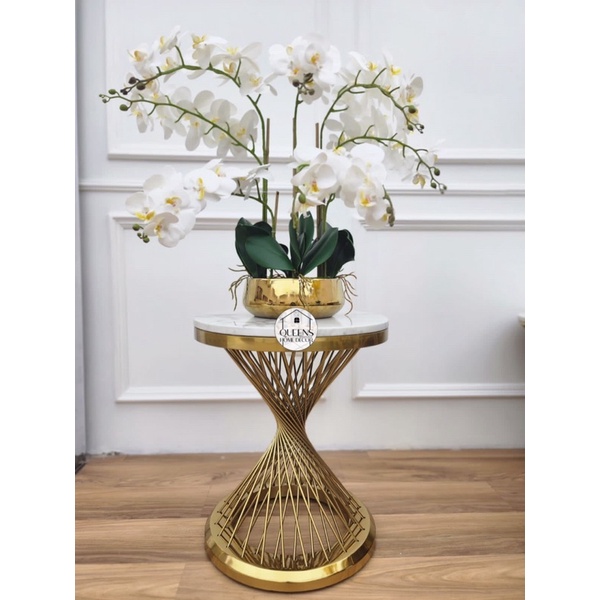 Jual Side Table Meja pojok Meja sudut marmer stainless gold | Shopee ...