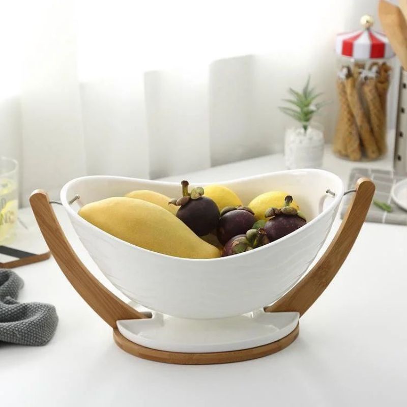 Jual {READY STOCK}Tempat Buah Keramik dengan Stand Kayu | Shopee Indonesia