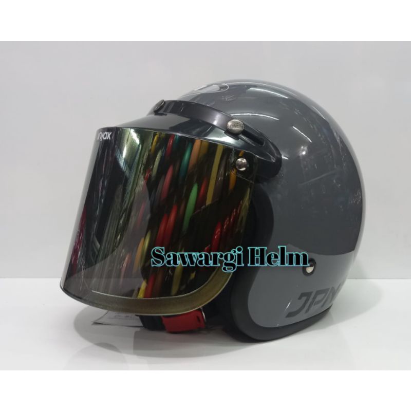 Jual HELM JPN ABU TUA GLOSSY SET KACA CEMBUNG/KACA DATAR | Shopee Indonesia