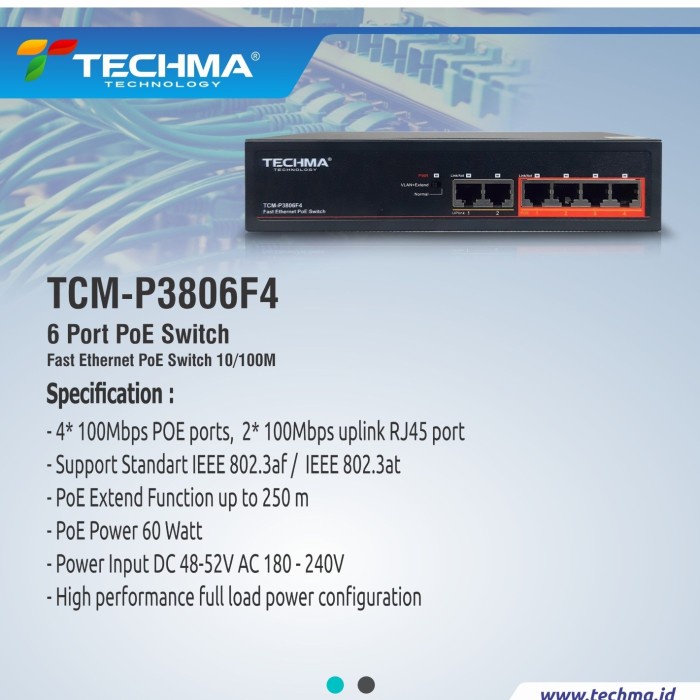 Jual Techma POE Switch 60-120 WATT 2 uplink for IP Camera,IP SPEAKER ...